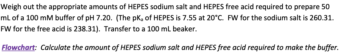 Solved Weigh out the appropriate amounts of HEPES sodium | Chegg.com