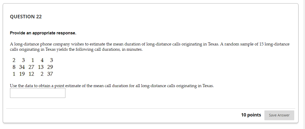 Solved Provide an appropriate response. A long-distance | Chegg.com