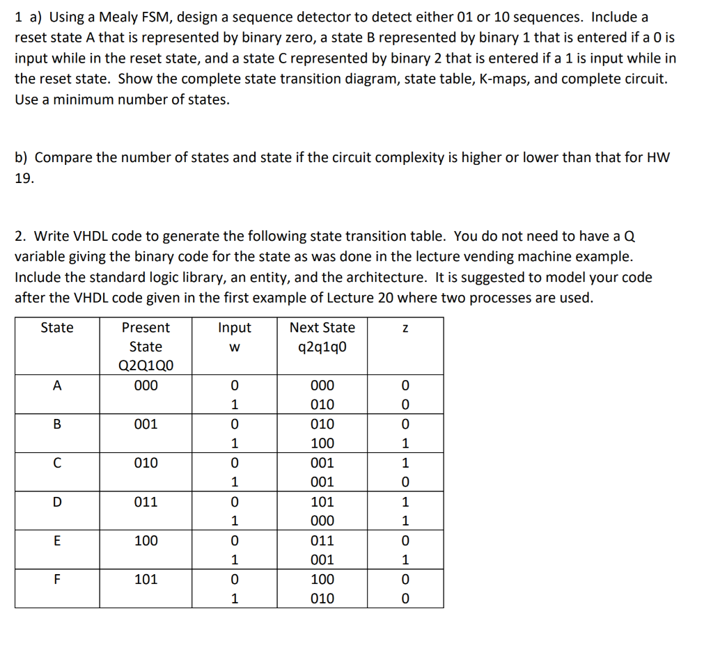1 a) Using a Mealy FSM, design a sequence detector to | Chegg.com