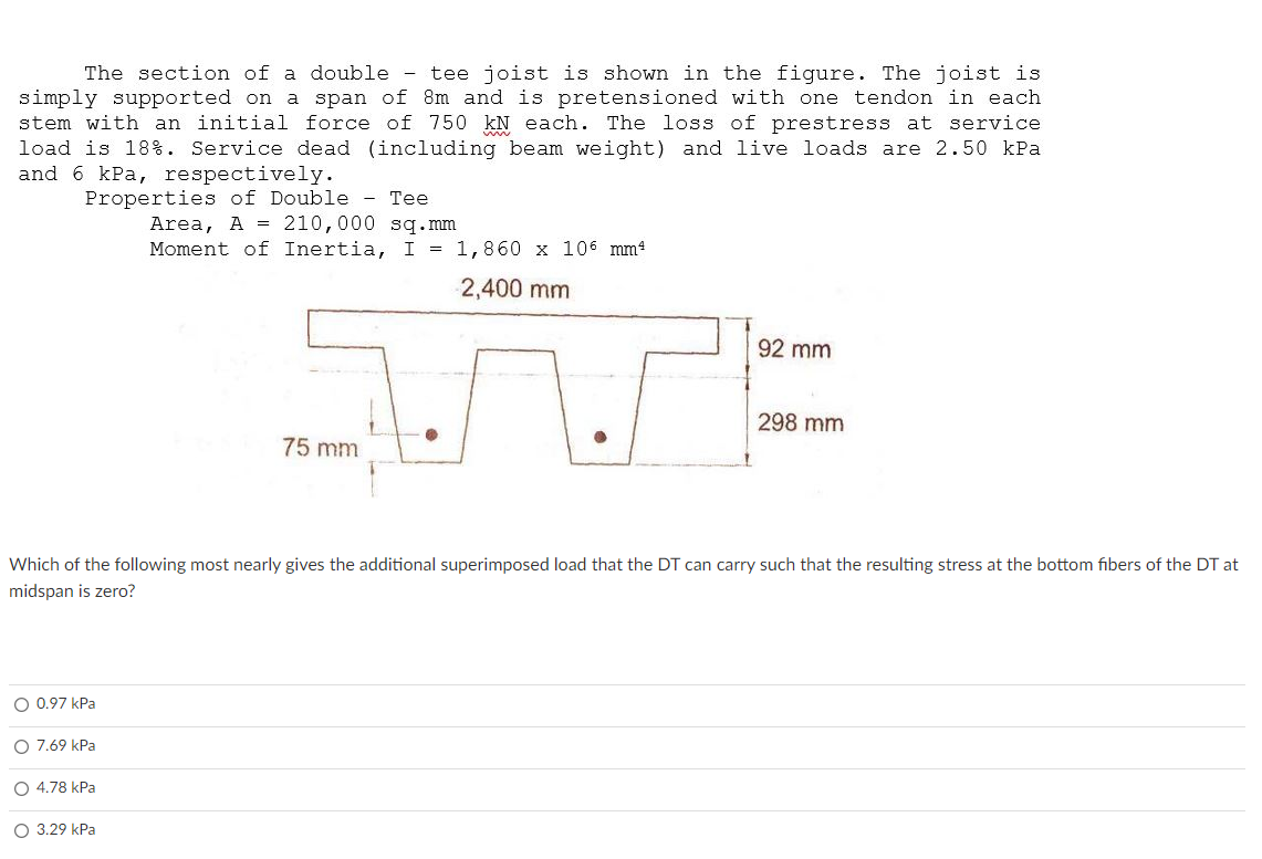 Solved The section of a double - tee joist is shown in the | Chegg.com