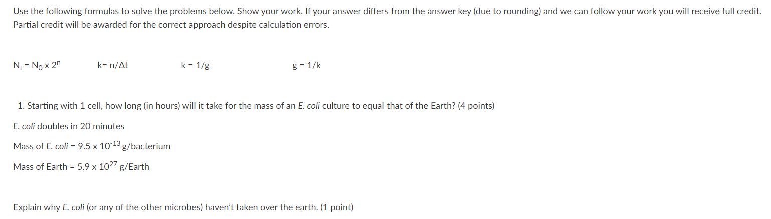 Solved Image text: Use the following formulas to solve the | Chegg.com