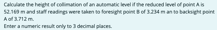 Solved Calculate the height of collimation of an automatic | Chegg.com