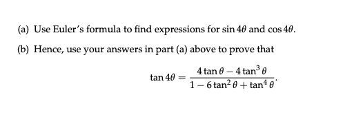 Solved (a) Use Euler's formula to find expressions for sin | Chegg.com