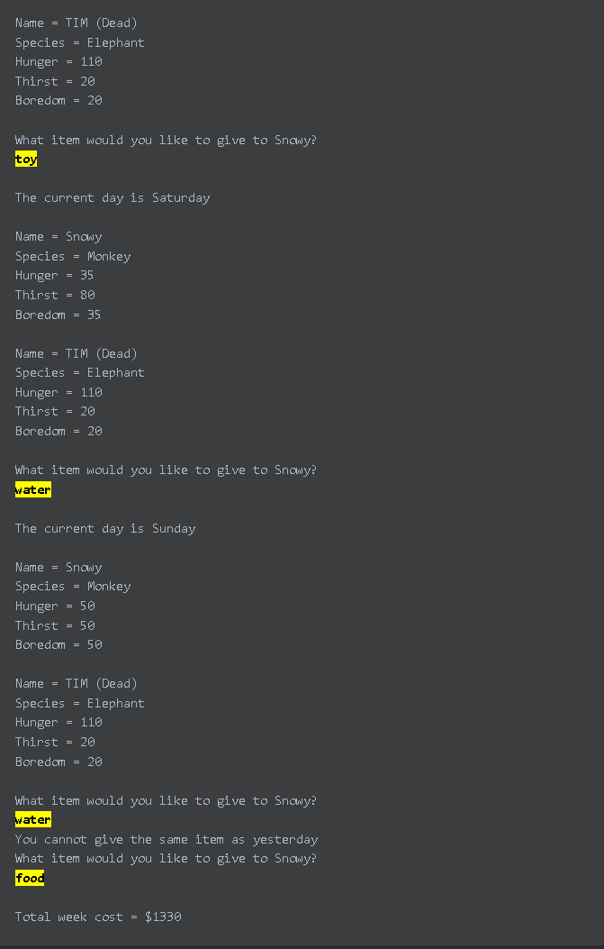 Solved weekCycle(ArrayList zooAnimals)This method | Chegg.com