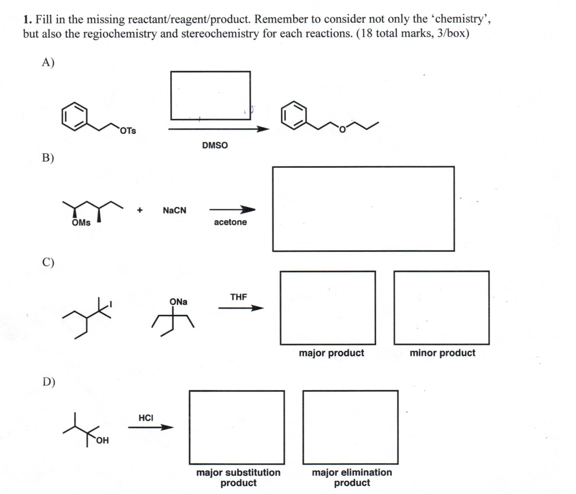 Solved 1. Fill in the missing reactant/reagent/product. | Chegg.com