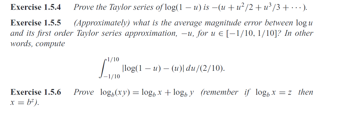 Solved Exercise 1.5.4 Prove the Taylor series of log(1−u) is | Chegg.com
