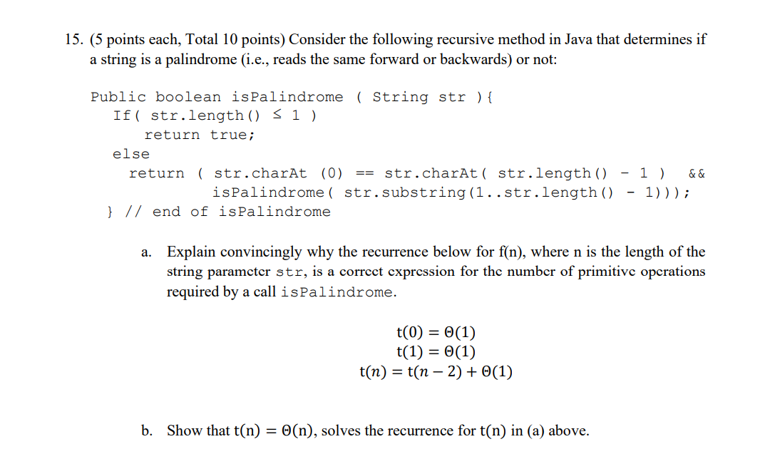 Solved 15. (5 points each, Total 10 points) Consider the | Chegg.com