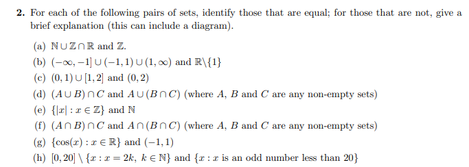 Solved 2. For each of the following pairs of sets, identify | Chegg.com