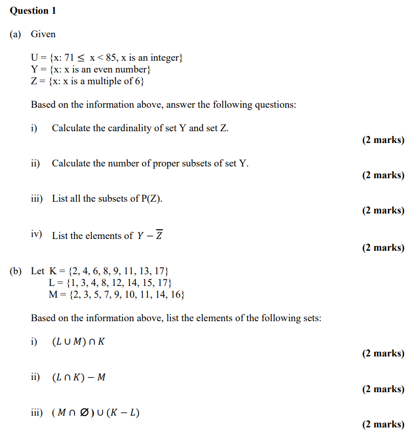 Solved Question 1 (a) Given U={x:71≤x