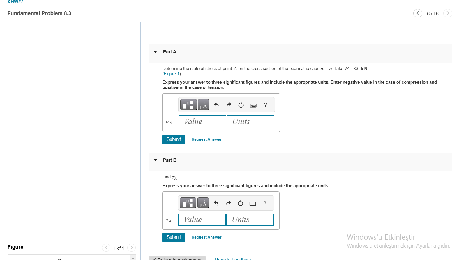 Solved Fundamental Problem 8.3Part ADetermine the state of | Chegg.com