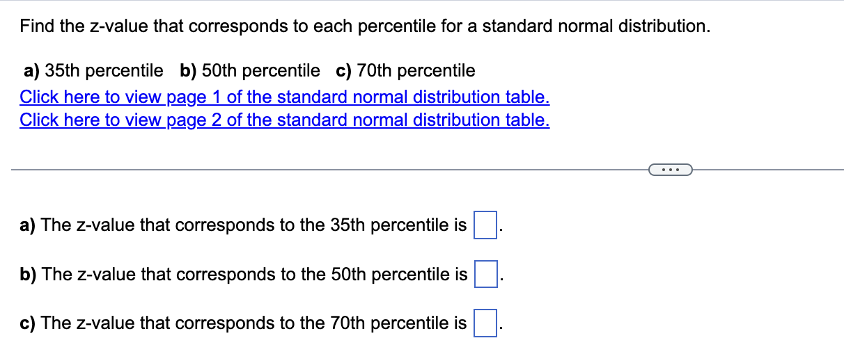 Solved Find the z-value that corresponds to each percentile | Chegg.com