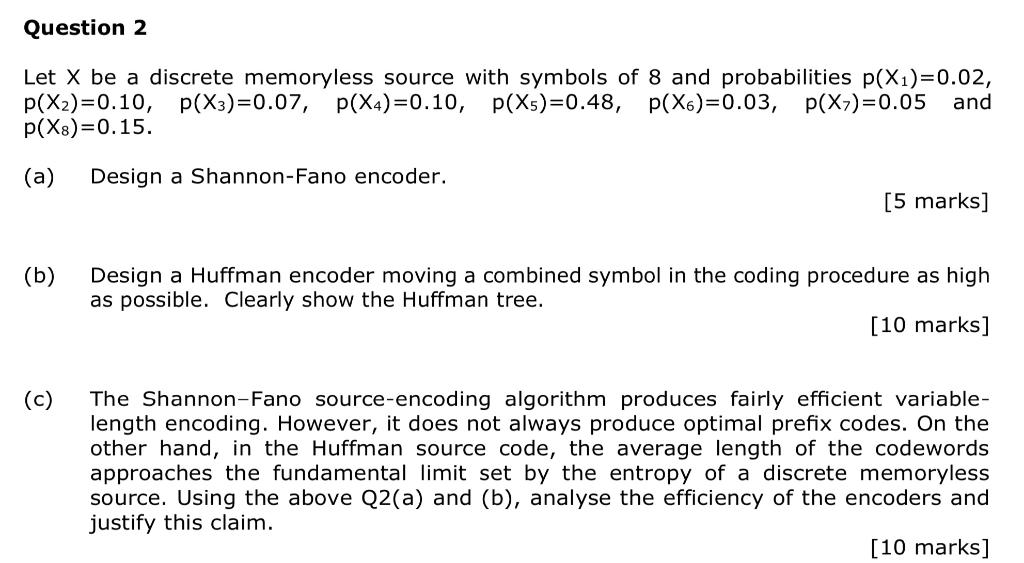 Solved Question 2 Let X Be A Discrete Memoryless Source With 3400