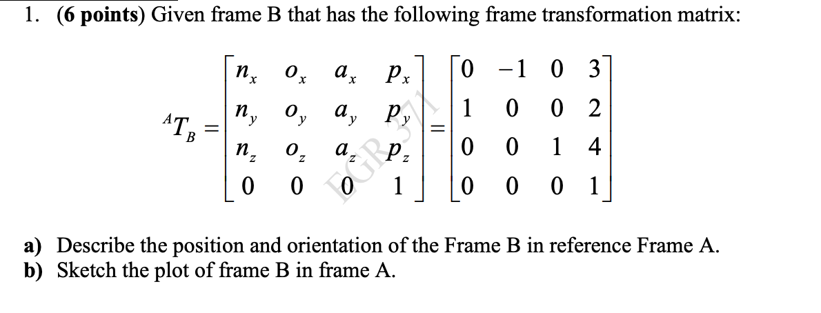 Solved 1. (6 points) Given frame B that has the following | Chegg.com