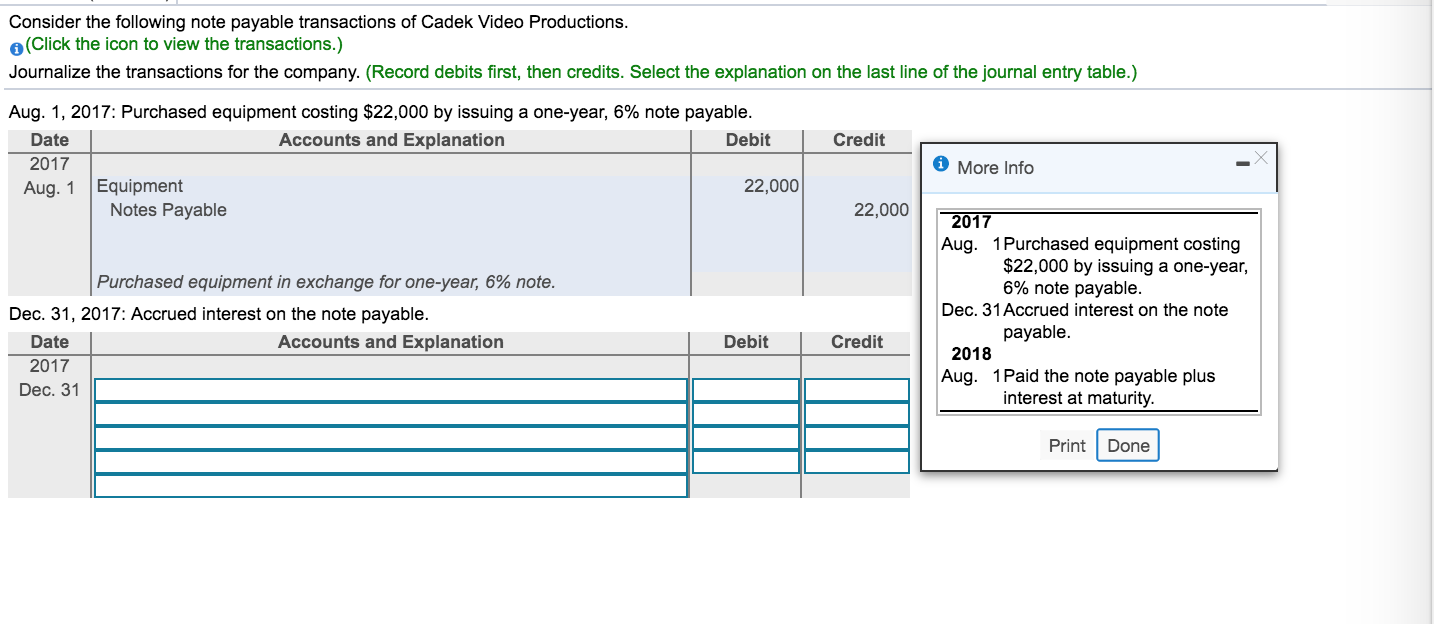 Solved Consider the following note payable transactions of | Chegg.com