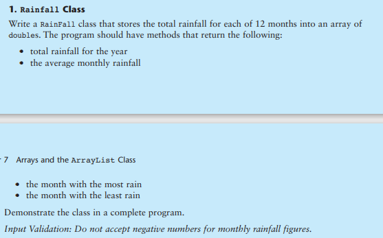 Solved 1. Rainfall Class Write a RainFall class that stores | Chegg.com