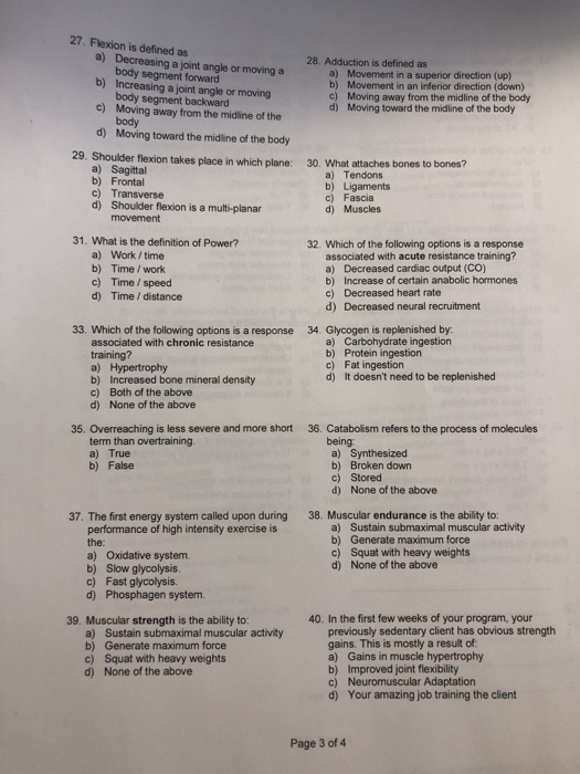 Solved 27. Flexion is defined as a) Decreasing a joint angle | Chegg.com