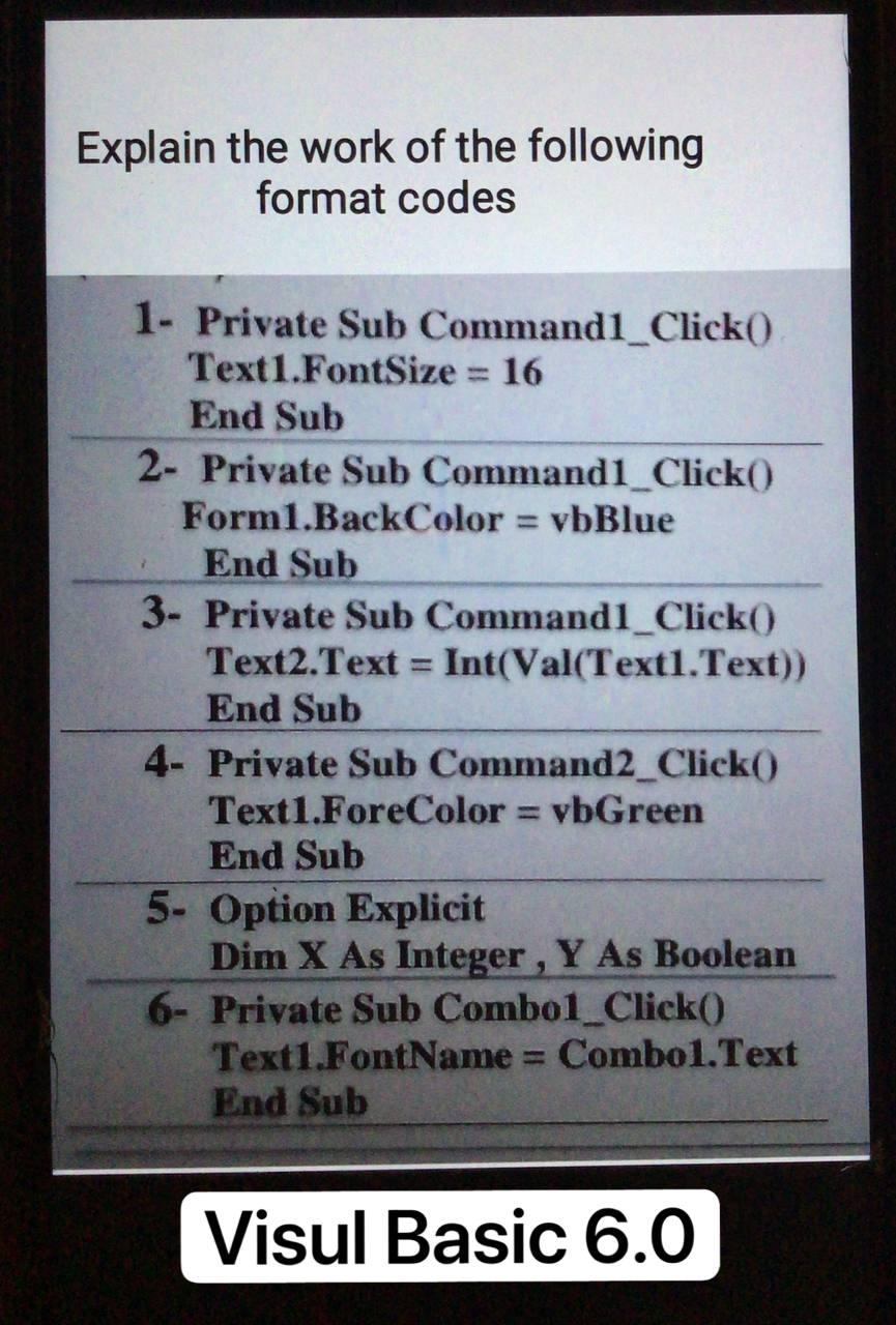 Solved Explain the work of the following format codes 1- | Chegg.com
