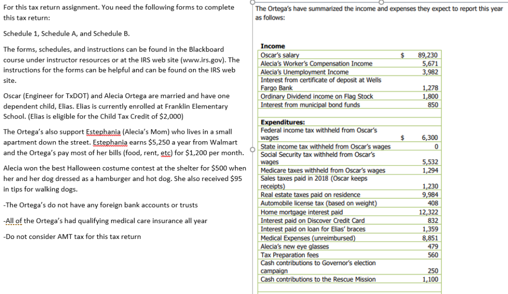 For this tax return assignment. You need the | Chegg.com
