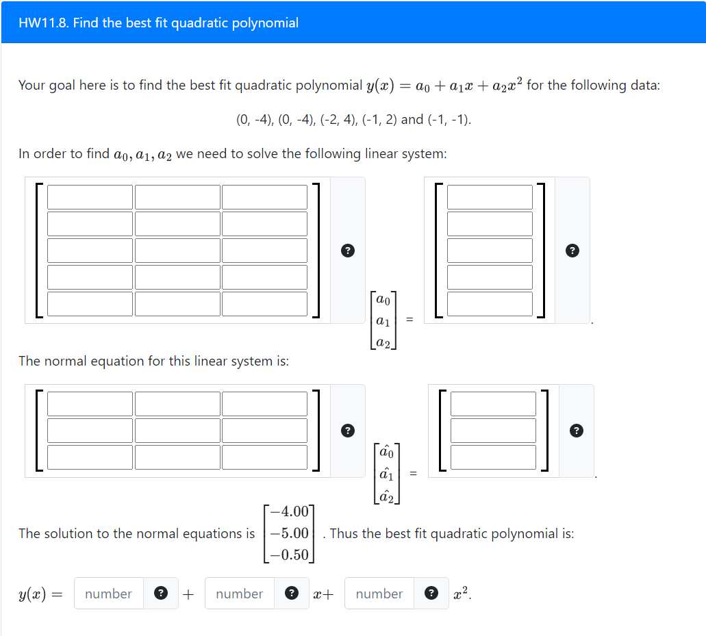 Solved Your goal here is to find the best fit quadratic | Chegg.com