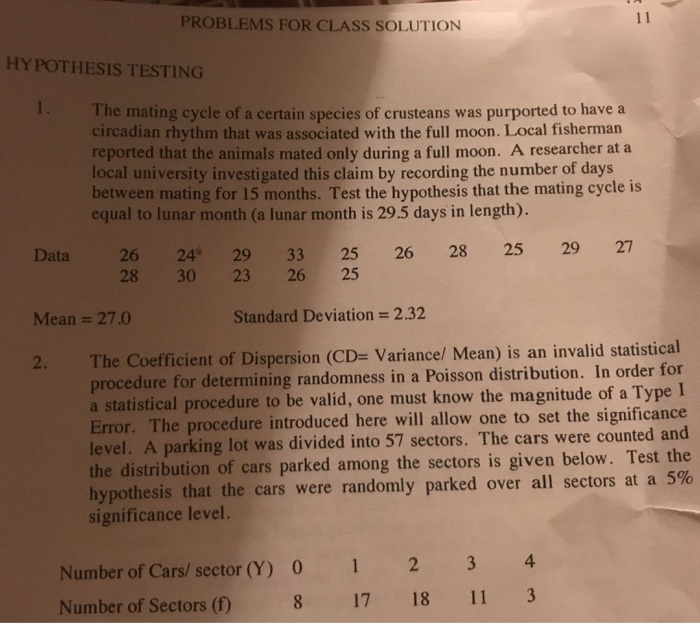 Solved PROBLEMS FOR CLASS SOLUTION HYPOTHESIS TESTING The | Chegg.com