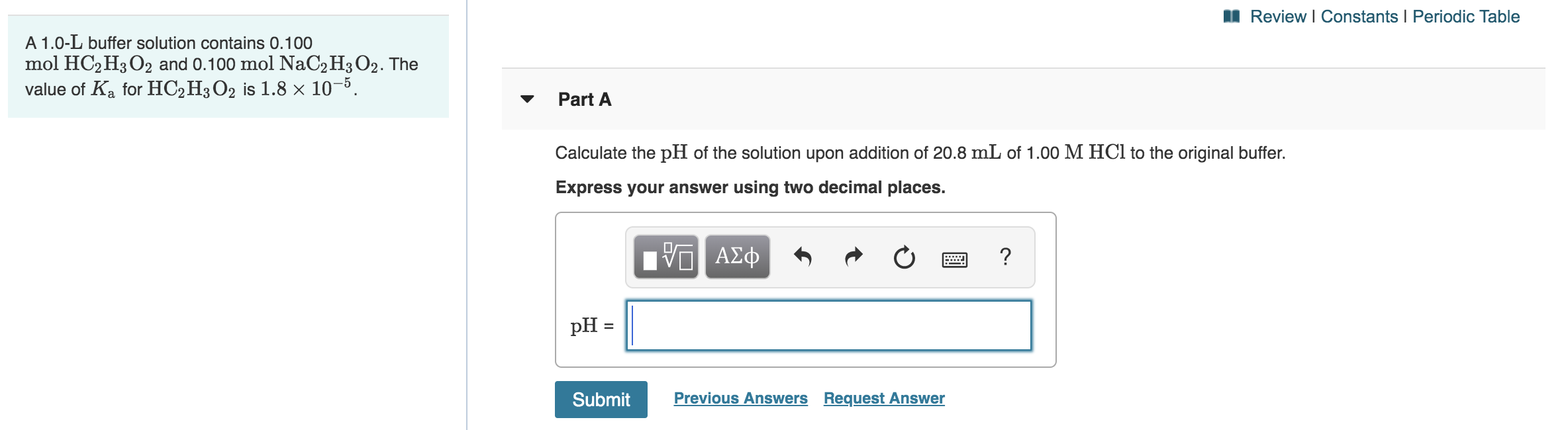 Solved A Review | Constants | Periodic Table A 1.0-L buffer | Chegg.com