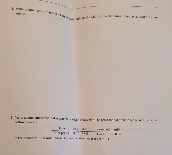 Solved 4. Write a constructor that takes a takes 4 arguments | Chegg.com