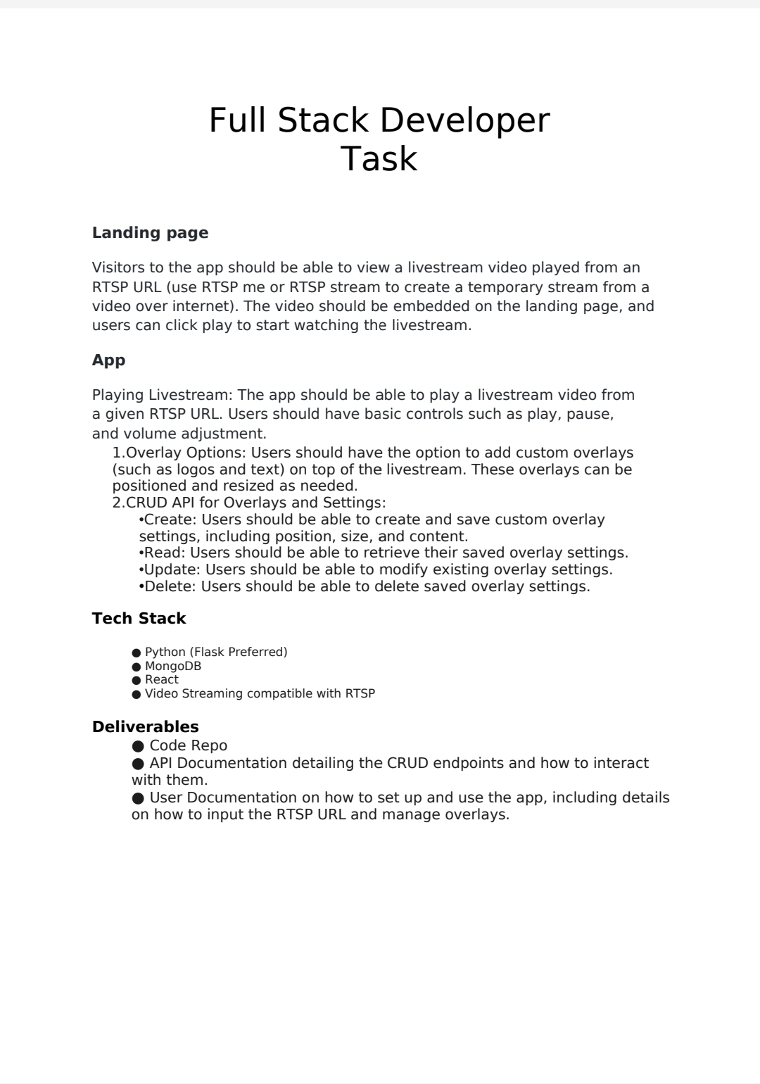 Solved Full Stack Developer Task Landing page Visitors to | Chegg.com