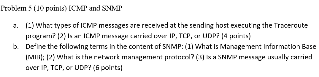 Solved roblem 5 (10 points) ICMP and SNMP a. (1) What types | Chegg.com