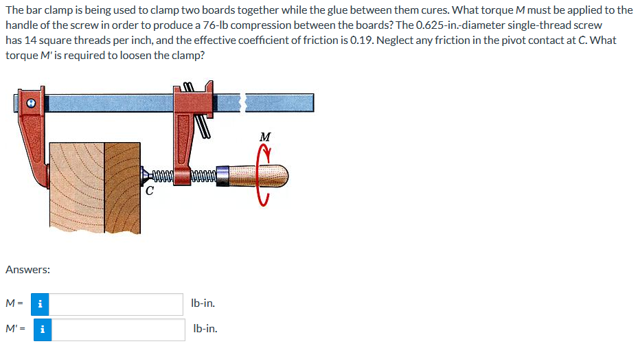 Solved The bar clamp is ﻿being used to ﻿clamp two boards | Chegg.com
