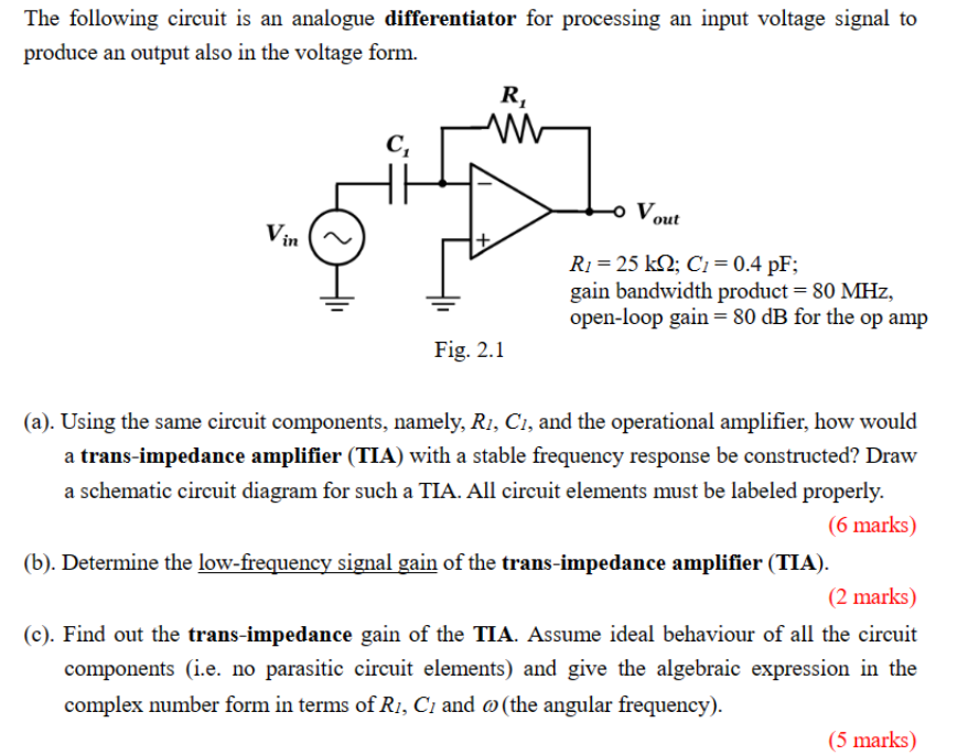 The following circuit is an analogue differentiator | Chegg.com