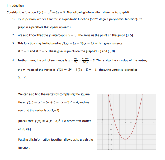 Solved Introduction Consider the function f(x) = x2 - 6x +5. | Chegg.com