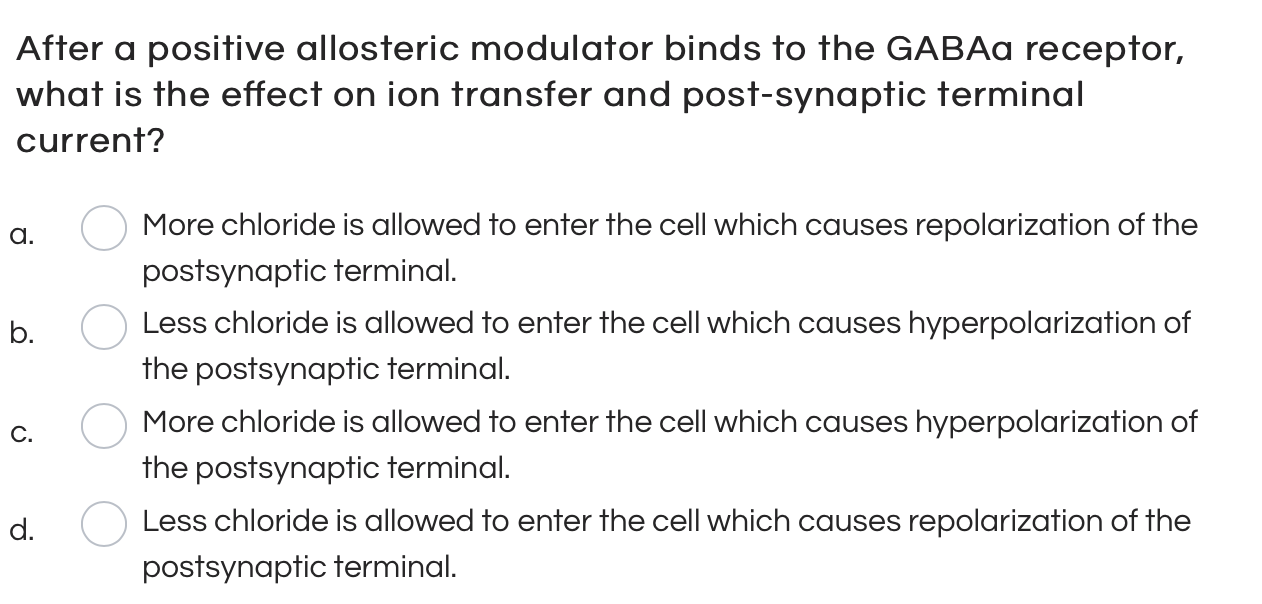 Solved After a positive allosteric modulator binds to the | Chegg.com