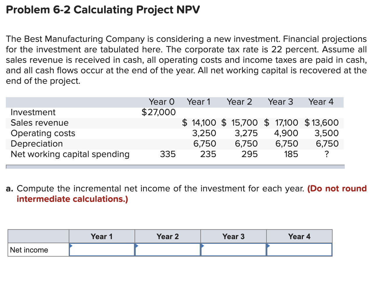 Solved Problem 6-2 Calculating Project NPV The Best | Chegg.com