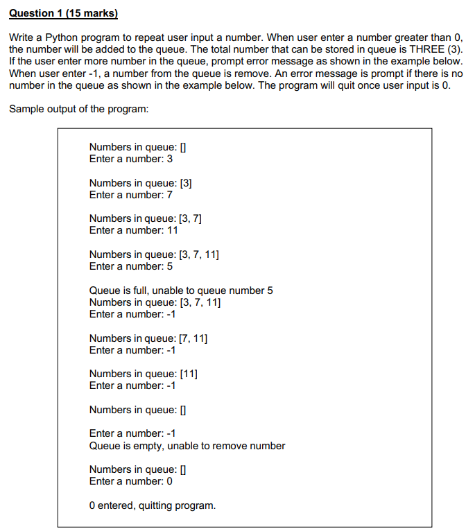 Solved Question 1 (15 marks) Write a Python program to | Chegg.com
