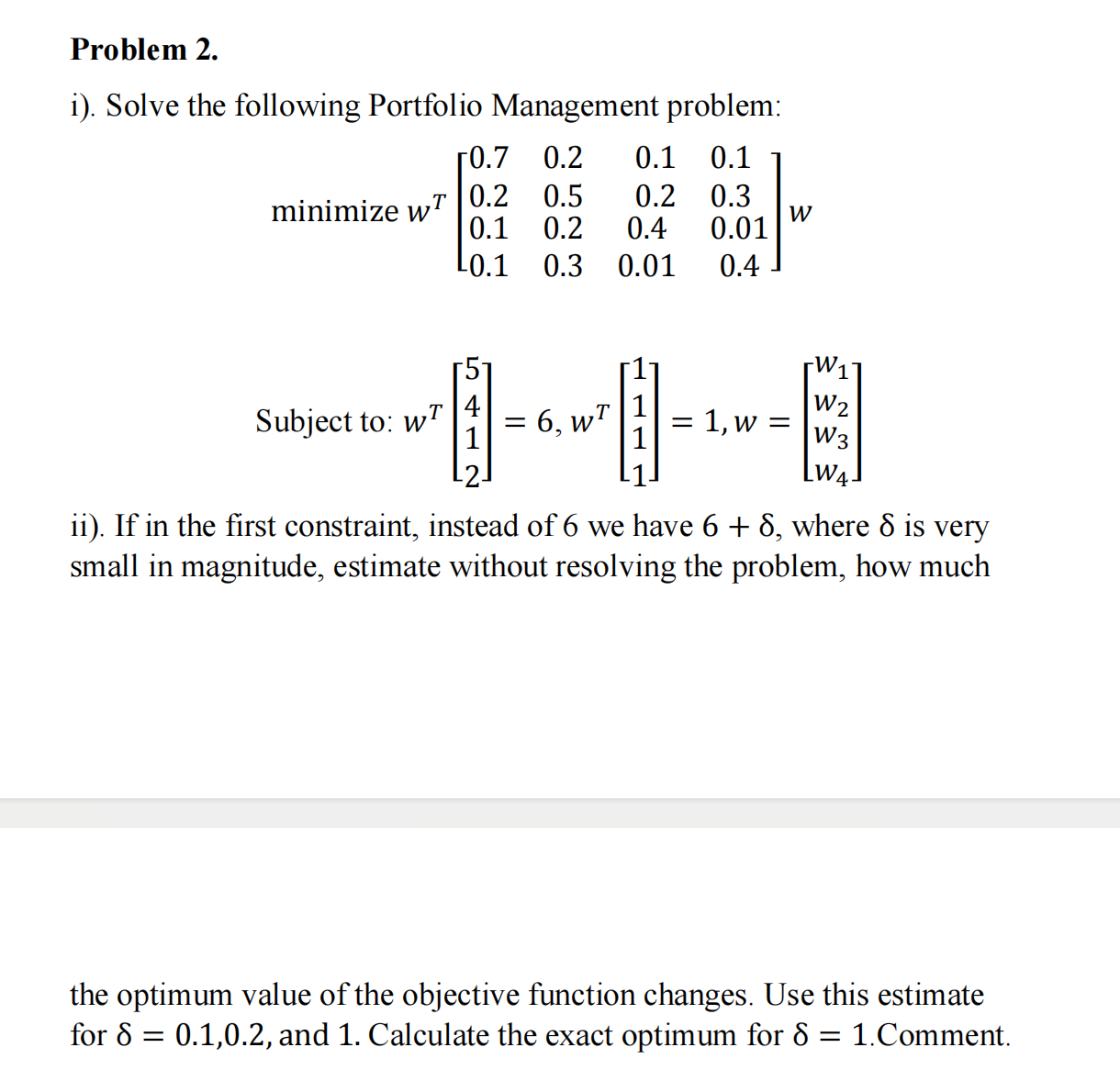Solved Problem 2.i). ﻿Solve the following Portfolio | Chegg.com