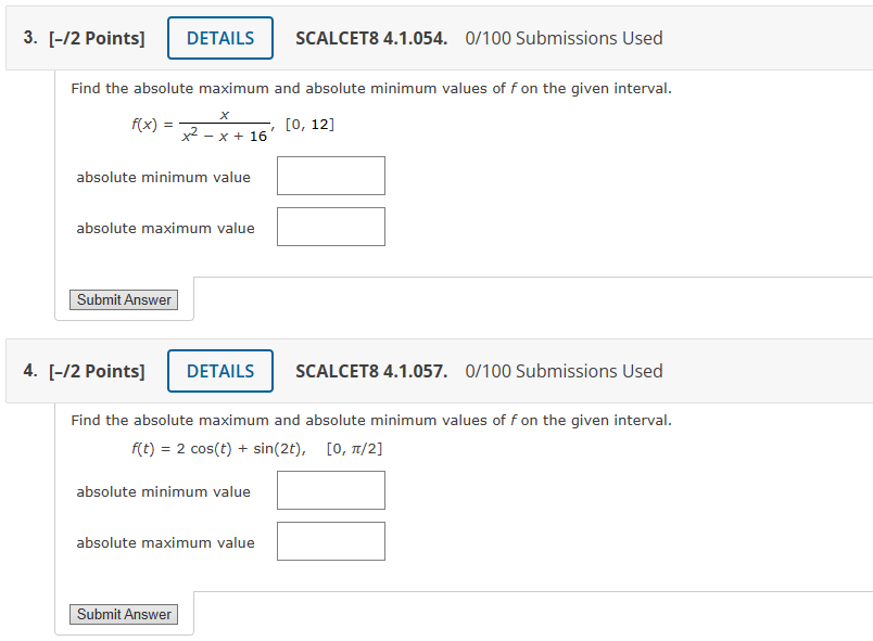 Solved Find the absolute maximum and absolute minimum values | Chegg.com