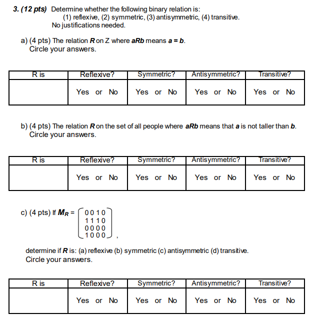 Solved 3 12 Pts Determine Whether The Following Binary 