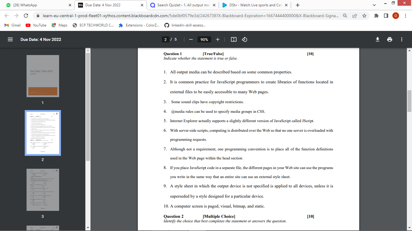 Solved Question 1 [True/False] [10] Indicate whether the | Chegg.com
