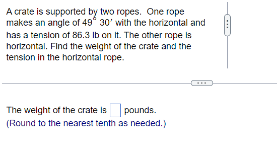 Solved A crate is supported by two ropes. One ropemakes an | Chegg.com