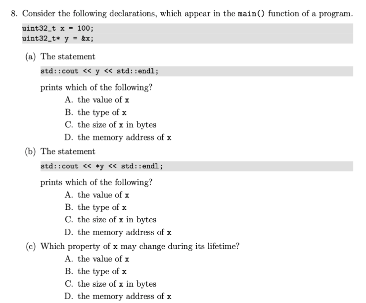 Solved 8 Consider The Following Declarations Which Appear