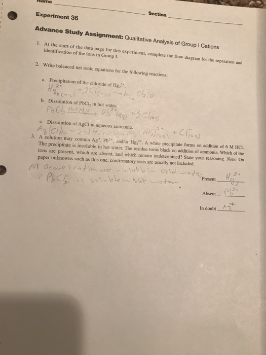 Solved Experiment 36 Qualitative Analysis of Group I Cations | Chegg.com Solved Experiment 36 Qualitative Analysis of Group I Cations | Chegg.com
