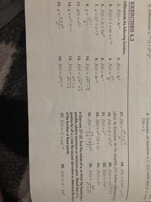 Solved Differentiate the following functions. f(x) = 4e^2x | Chegg.com