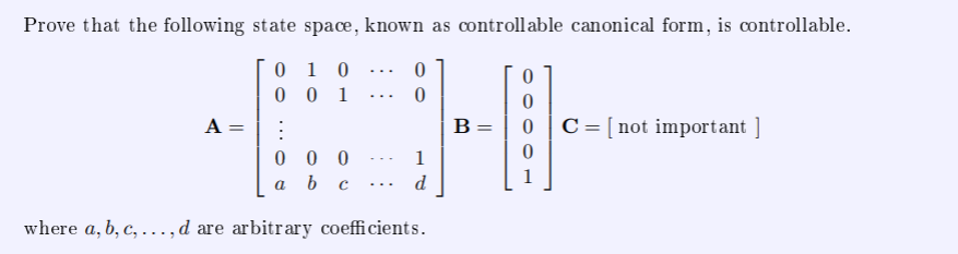 Solved Prove That The Following State Space Known As