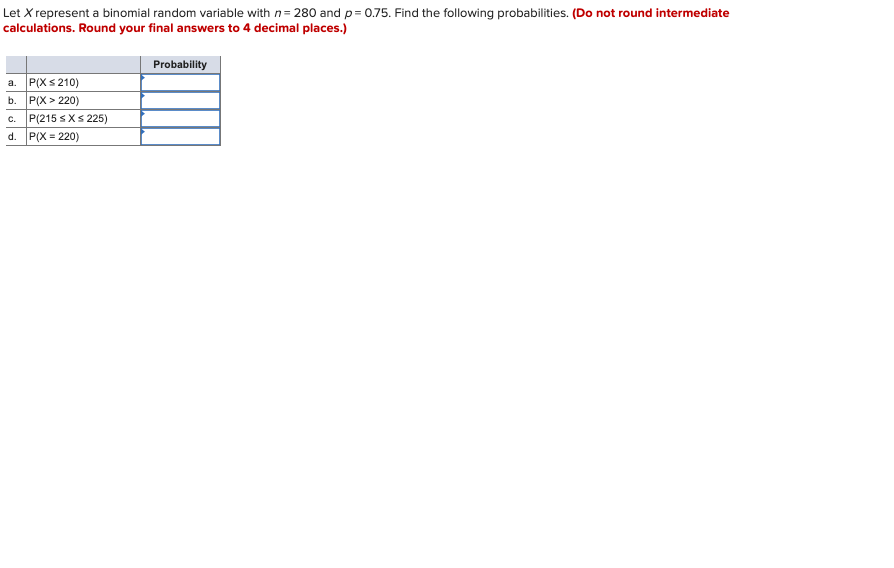 Solved Let X represent a binomial random variable with n=280 | Chegg.com