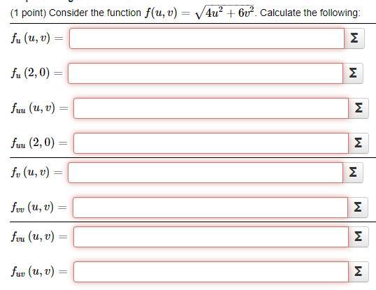 Solved (1 point) Consider the function f(u,v)=4u2+6v2. | Chegg.com
