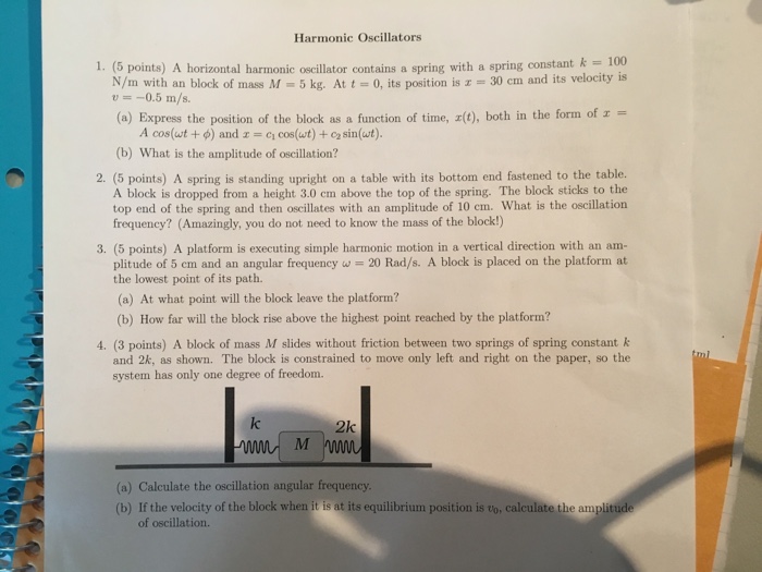 Solved A horizontal harmonic oscillator contains a spring | Chegg.com