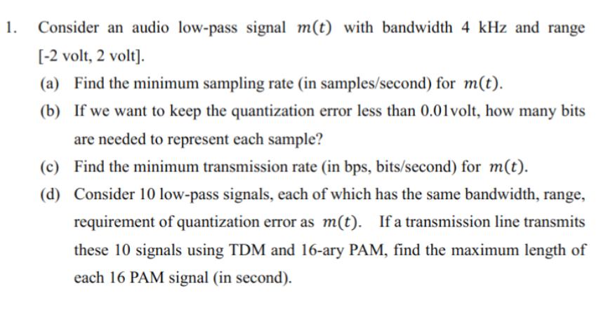 1. Consider an audio low-pass signal m(t) with | Chegg.com