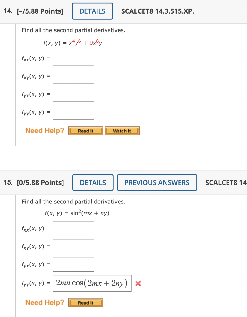 Solved 14. [-15.88 Points] DETAILS SCALCET8 14.3.515.XP. | Chegg.com