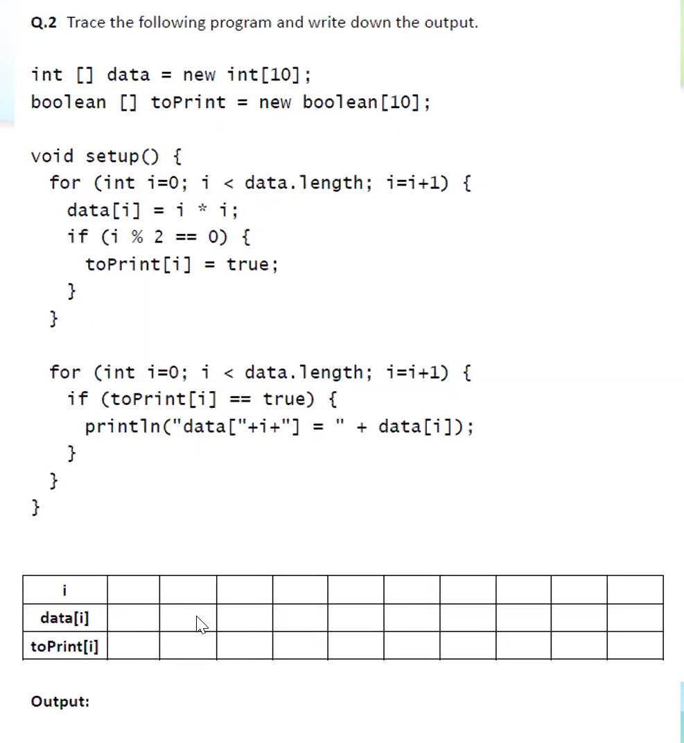 Solved Q.2 Trace the following program and write down the | Chegg.com