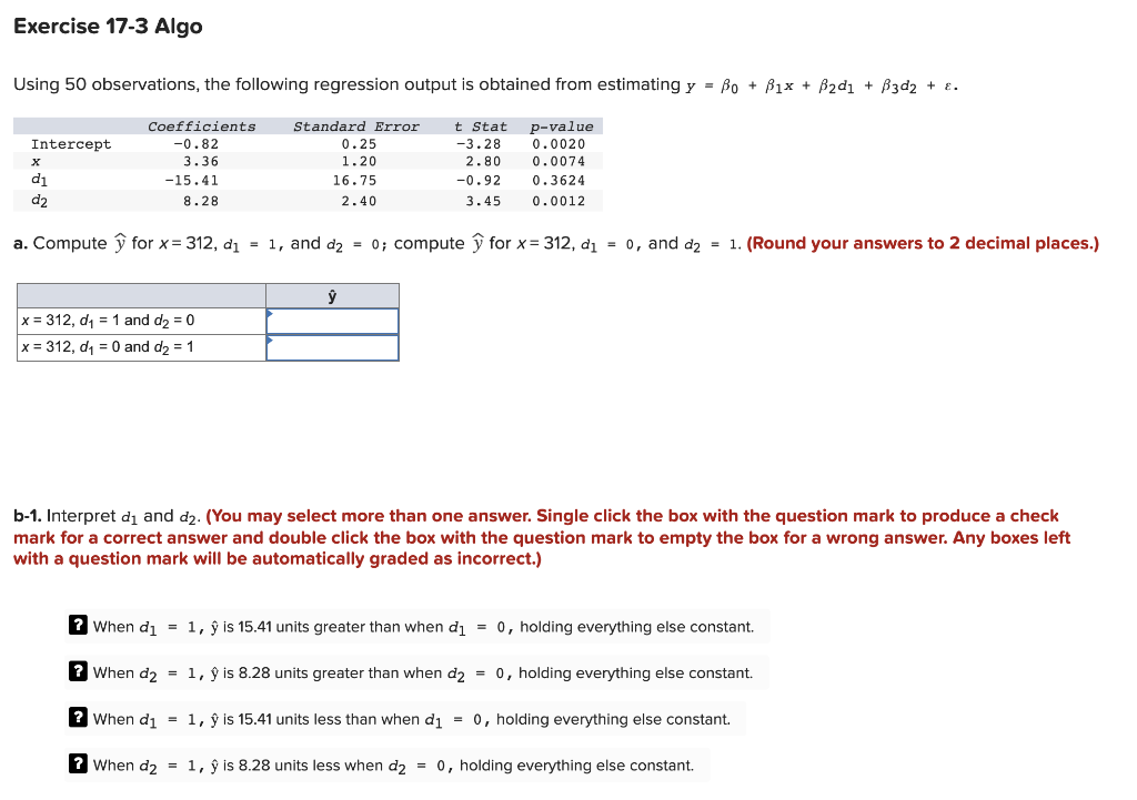 Solved Exercise 17-3 Algo Using 50 observations, the | Chegg.com Solved Exercise 17-3 Algo Using 50 observations, the | Chegg.com